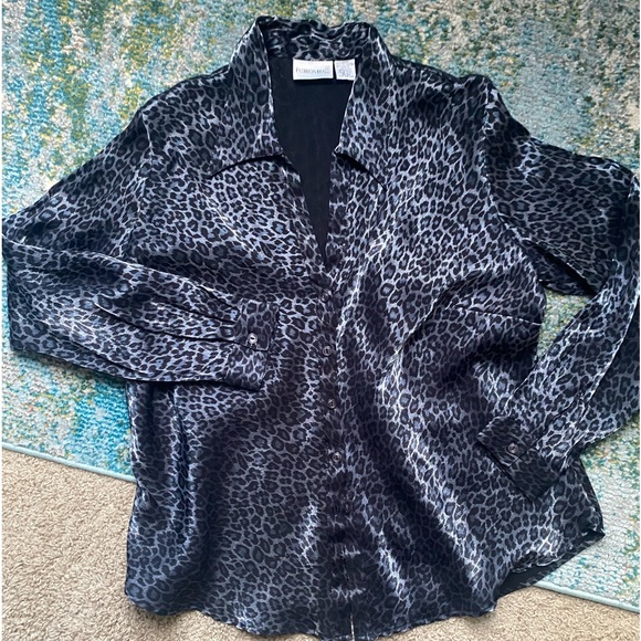 Vintage | Tops | Vintage Fashion Bug Shiny Blue Leopard Print Button ...